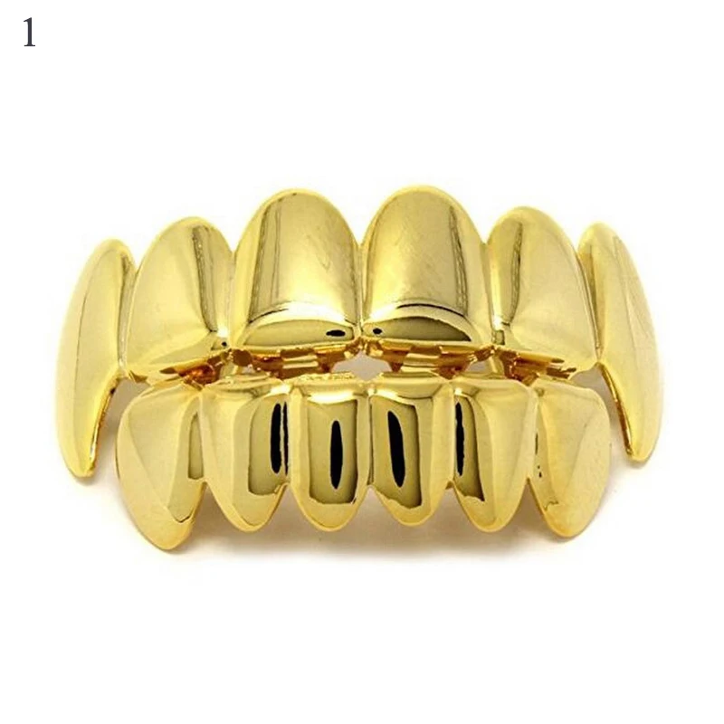 Hip Hop Gold Teeth Grillz Set Top Bottom Tooth Grills Dental Mouth Punk ...