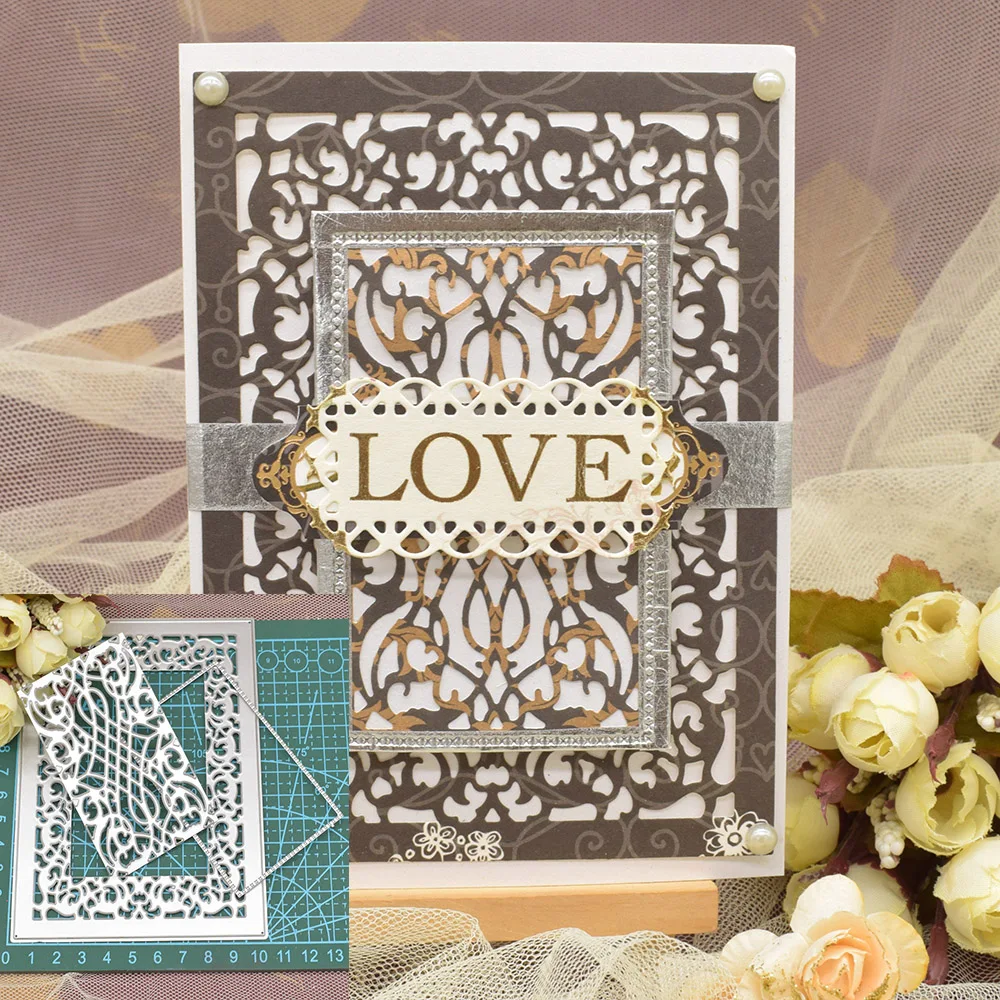 Square Tattered Lace Frame Metal Cutting Dies for Scrapbooking Album ...