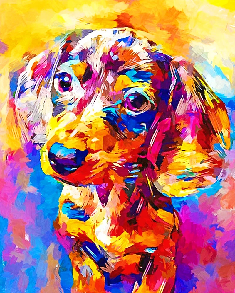 Colorful Abstract Acrylic Painting Dogs
