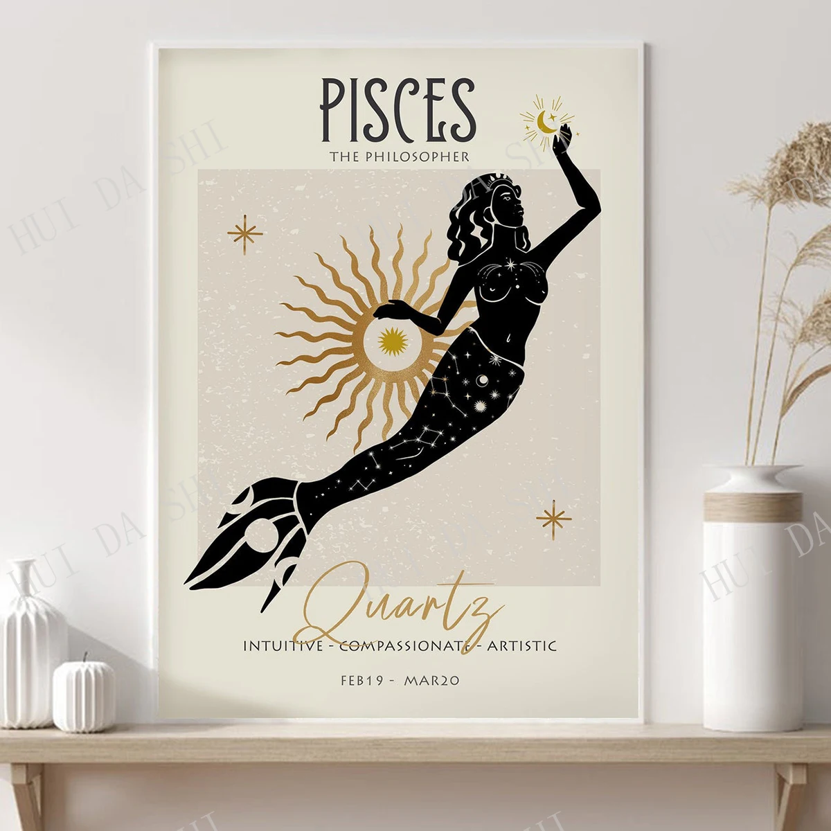 Star Sign Art Handmade Zodiac Sign Aquarius Goddess Linocut Relief ...