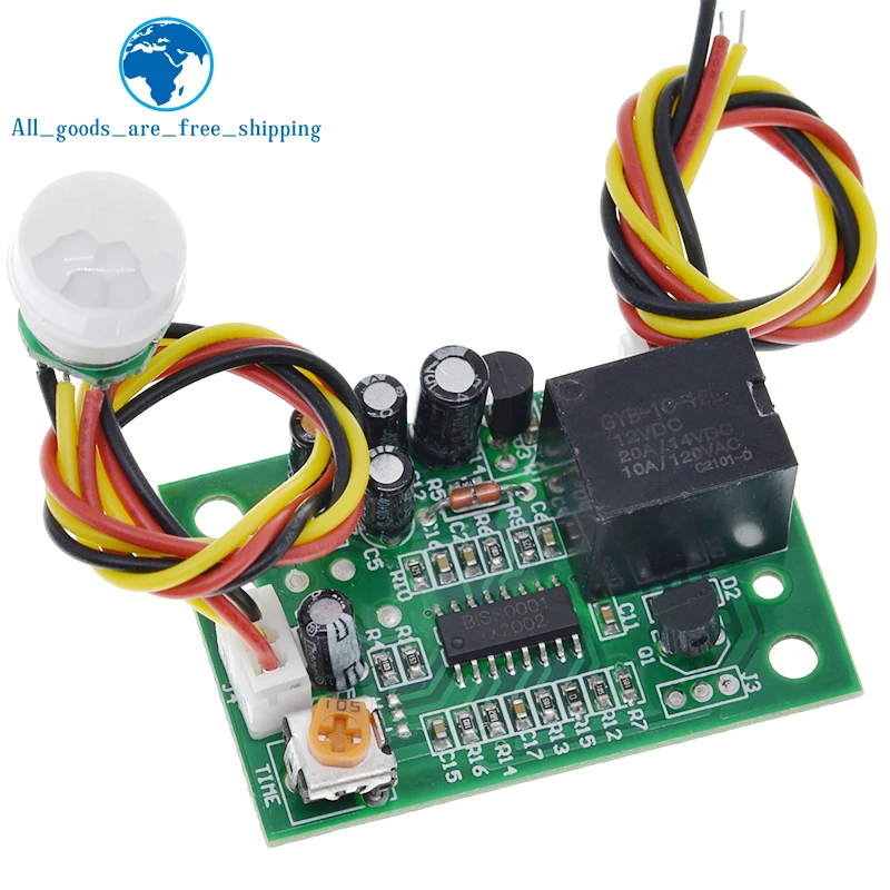 TZT DC 12V PIR IR módulo infrarrojo piroeléctrico, salida de relé ajustable, Sensor de cuerpo ...