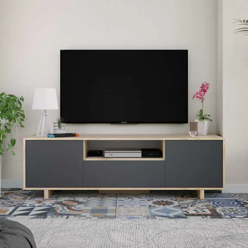 Loft Anthracite TV Stand With Drop-Down Doors, Anthracite