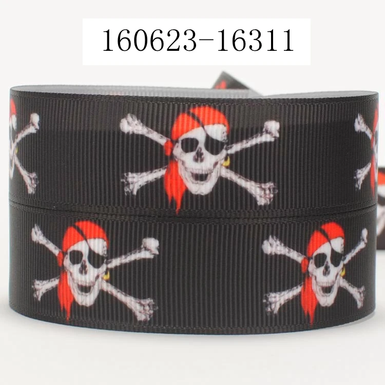 NEW 50 yards 16/22/25/38/50/75mm cool black skull head bows and ribbons ...