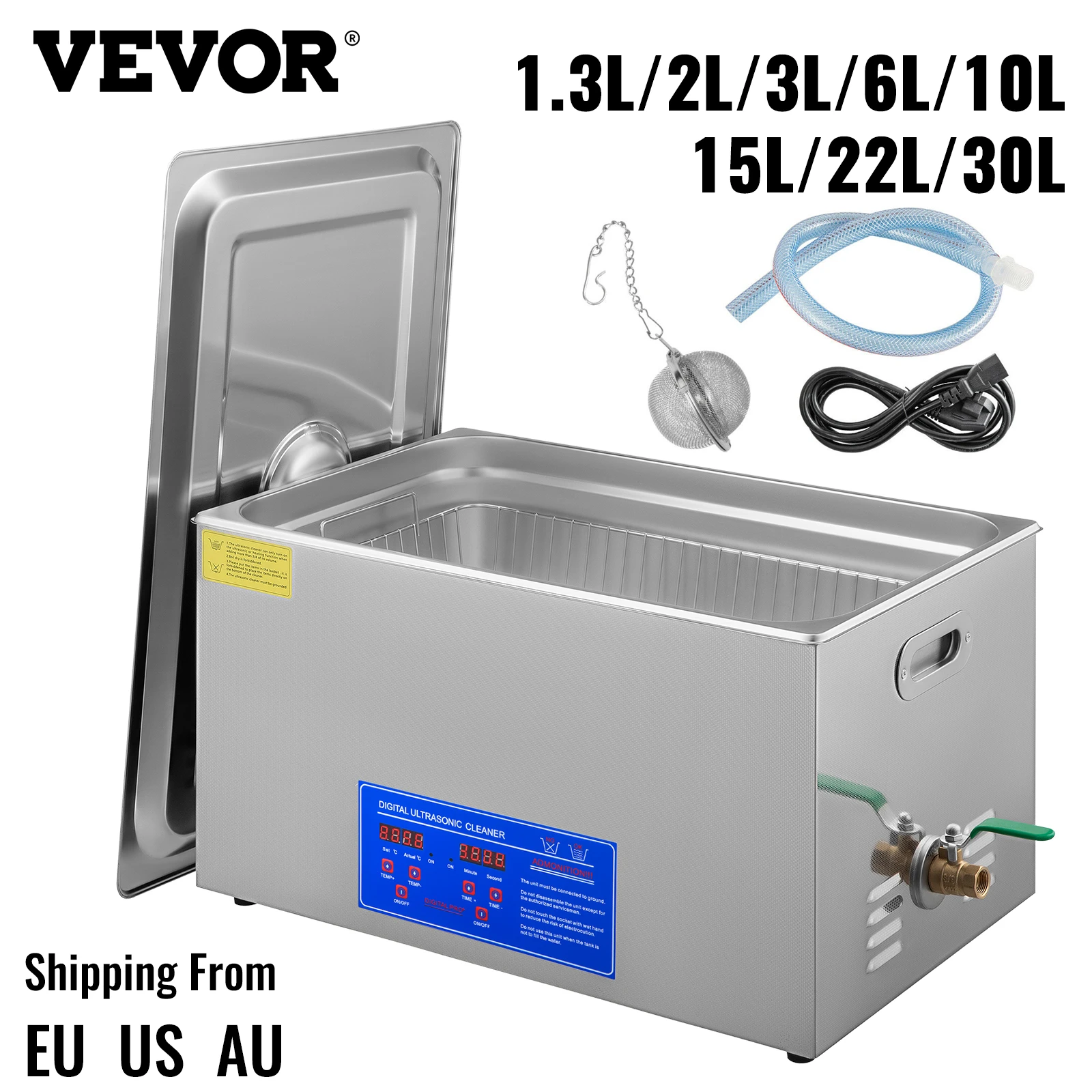 VEVOR 1.3L 2L 3L 6L 10L 15L 22L 30L Ultrasonic Cleaner Lave Dishes ...