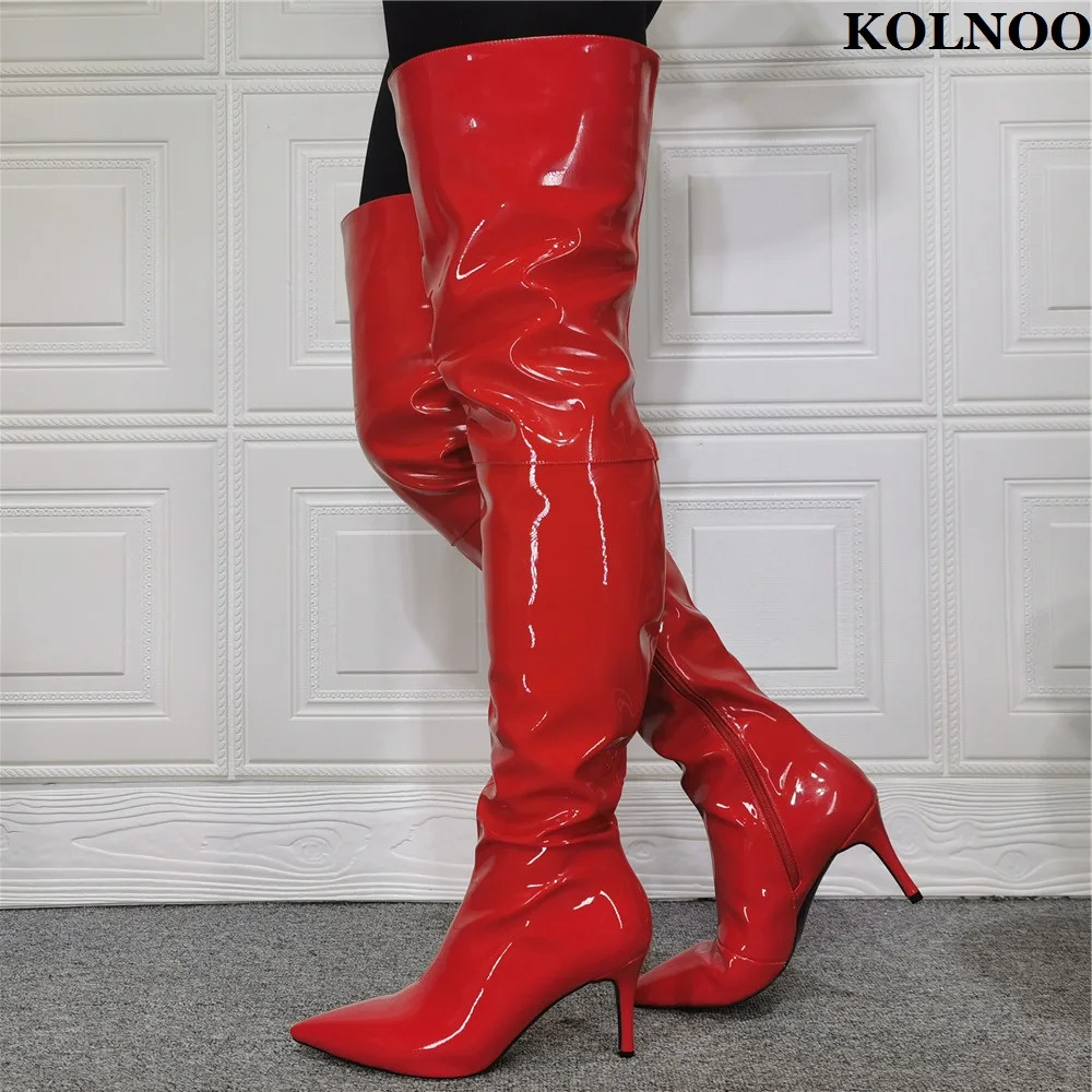 Kolnoo-New-Handmade-Ladies-8cm-High-Heel-Boots-Patent-Leather-Pointy ...