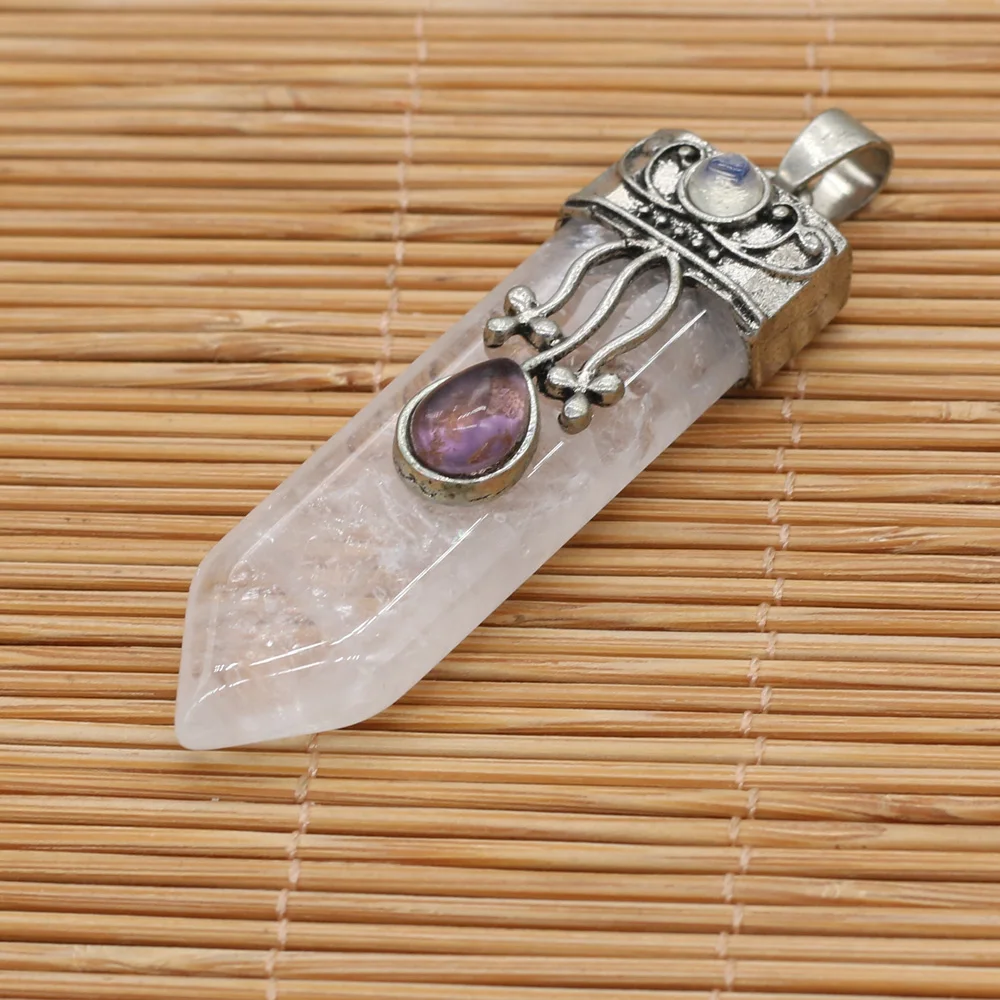 Rose Quartz Agate Malachite Crystal Pillar Sword Stone Pendant Reiki N ...
