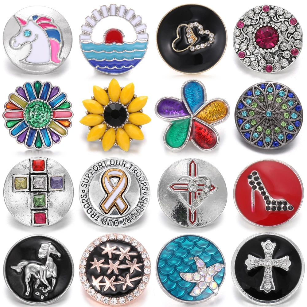 5pcs/lot New Snap Jewelry Mixed Rhinestone Flower Cross Horse 18mm ...