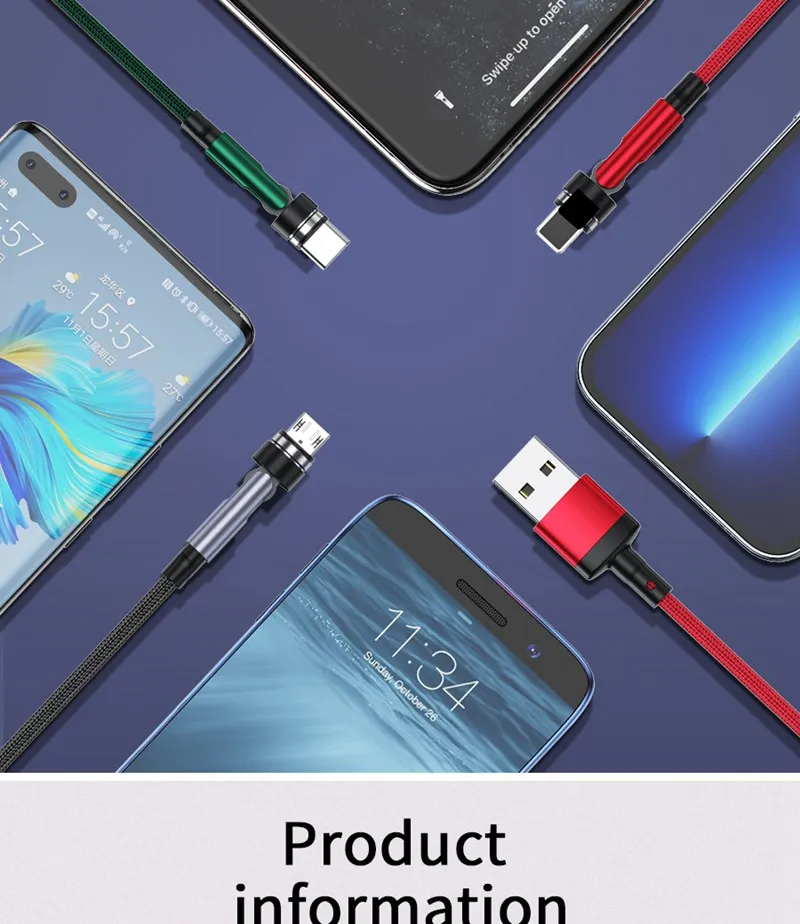 Магнитный кабель 3A для быстрой зарядки Micro USB Тип C для iPhone ...