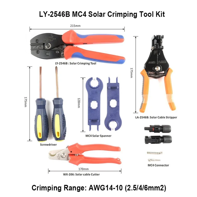Solar Crimper Solar Crimping Tool Set Connector AWG14-10 Panel PV Cable ...