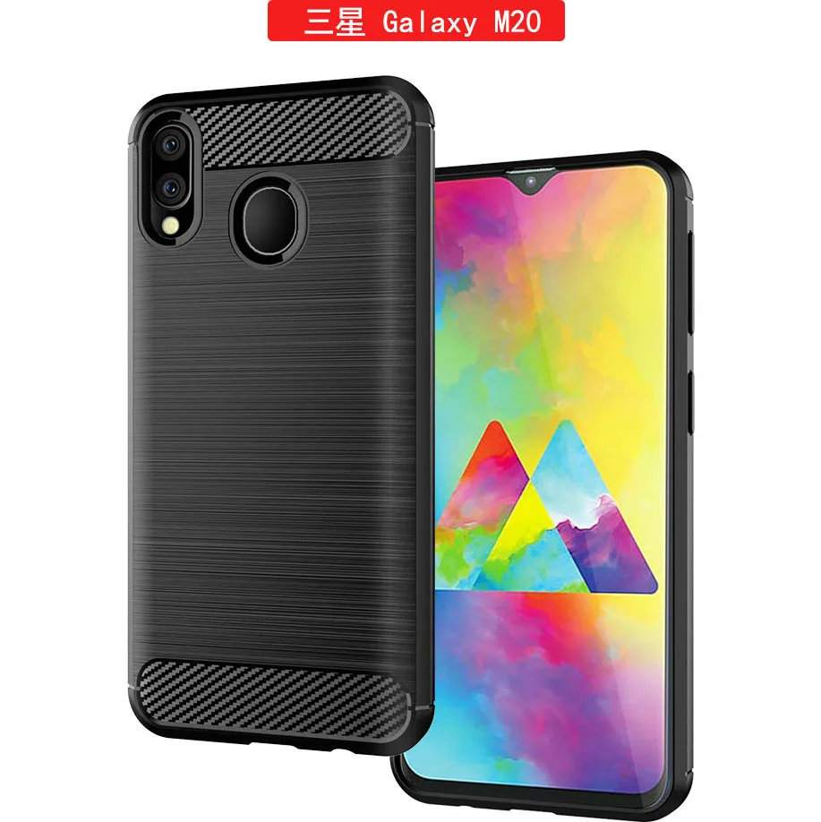 For Samsung Galaxy M20 Case Slim Carbon Fiber Silicone Cover For ...