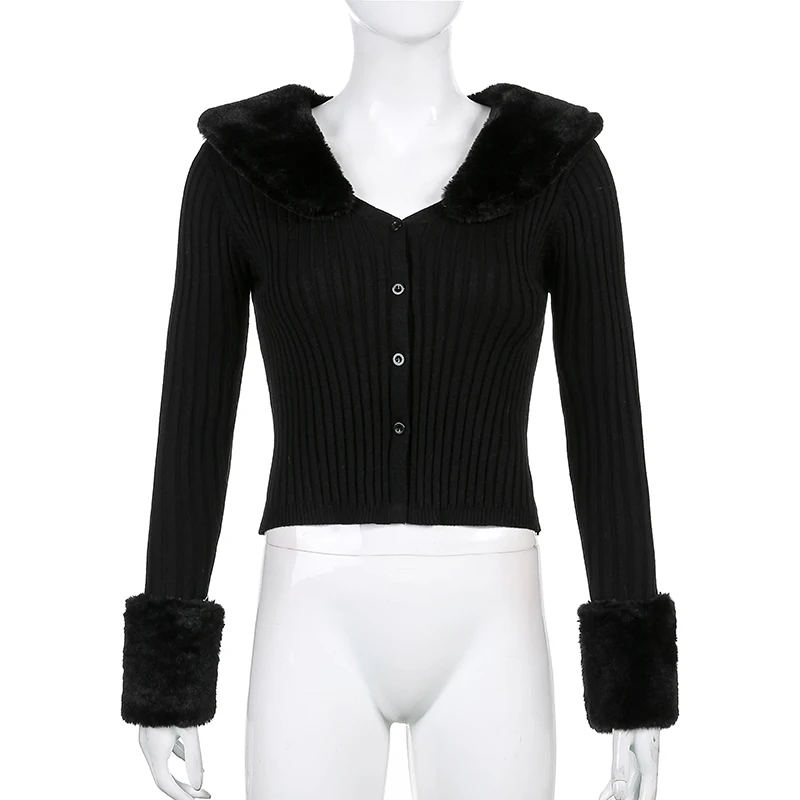 Rapcopter Y2k Sweaters V Neck Outfits Feather Patched Knitwear Long ...