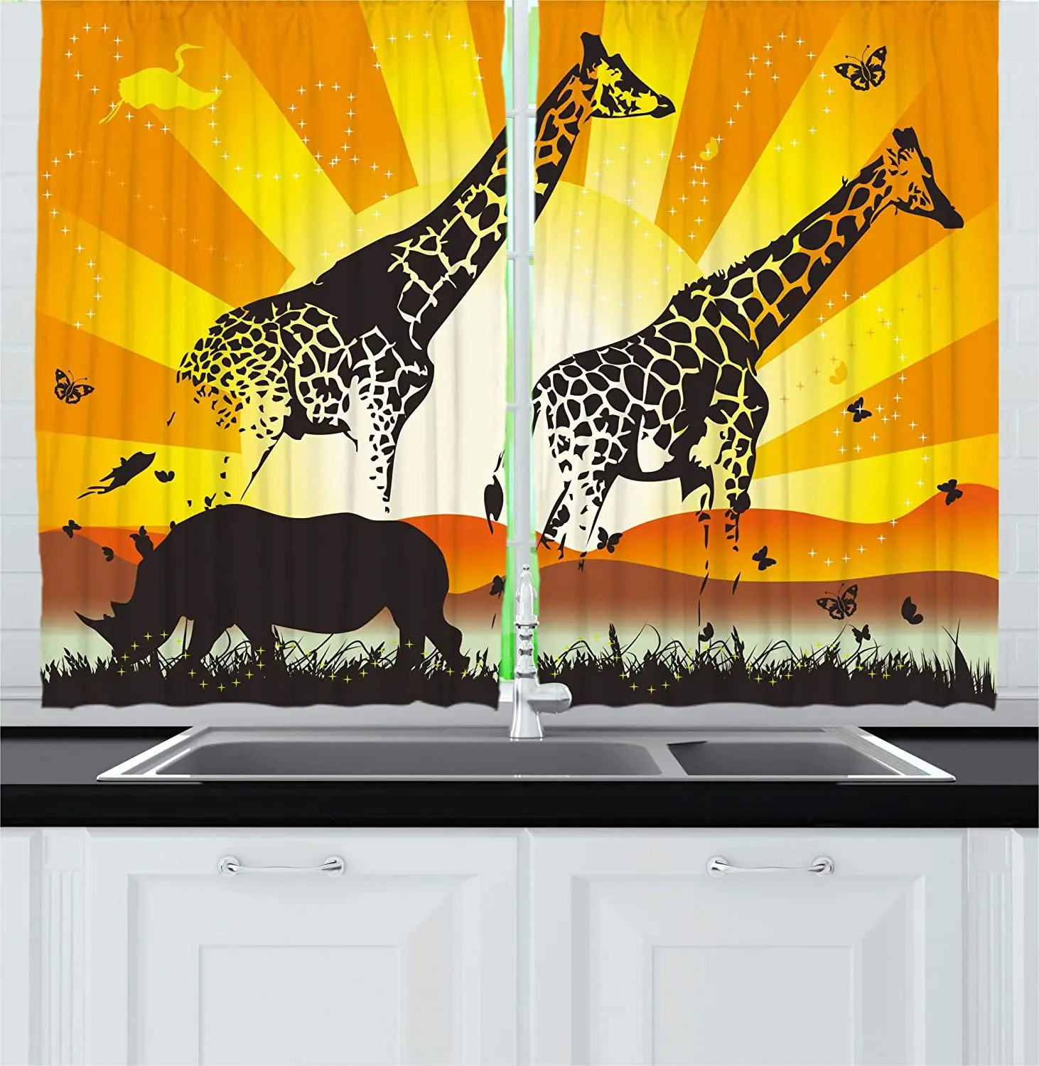 African Kitchen Curtains Wildlife Animal with Giraffe on Nature Walk ...