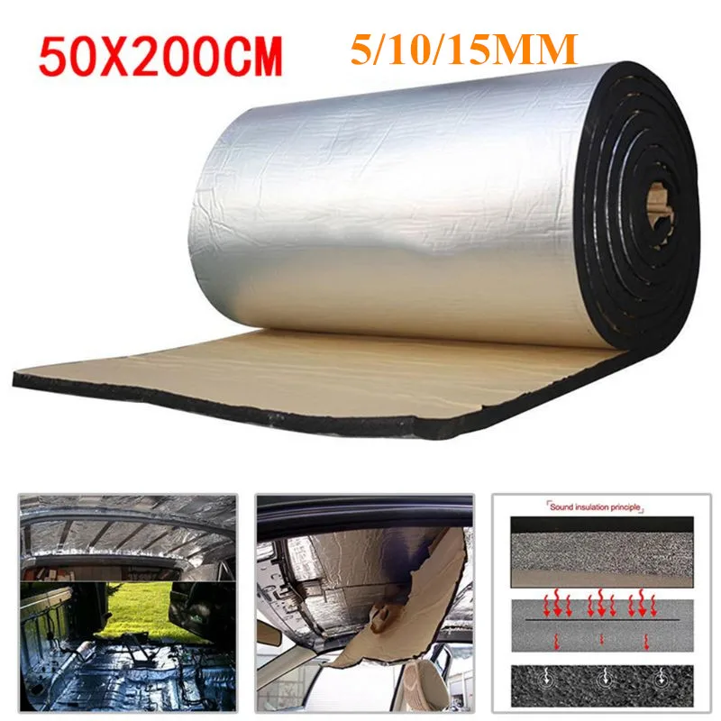 50x200cm 5/10/15mm Car Sound Deadener Mat Noise Bonnet Insulation ...