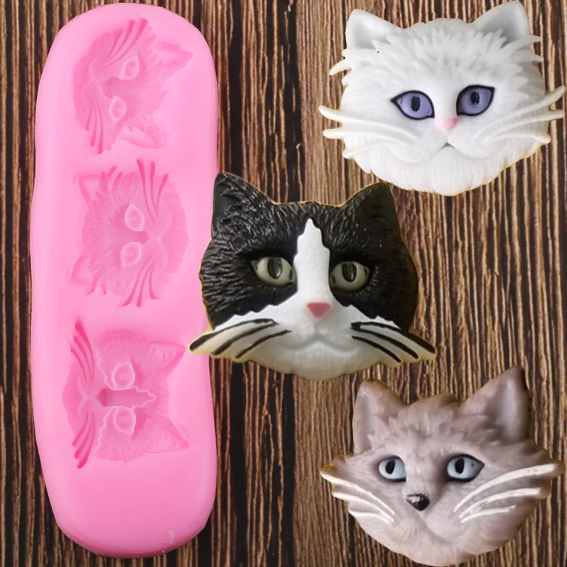 Cute Cat Face Silicone Molds Polymer Clay Candy Chocolate Gumpaste Mold ...