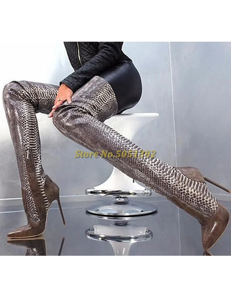 Python-Thigh-High-Boots-Snakeskin-Sexy-Pointed-Toe-Women-Motorcycle ...