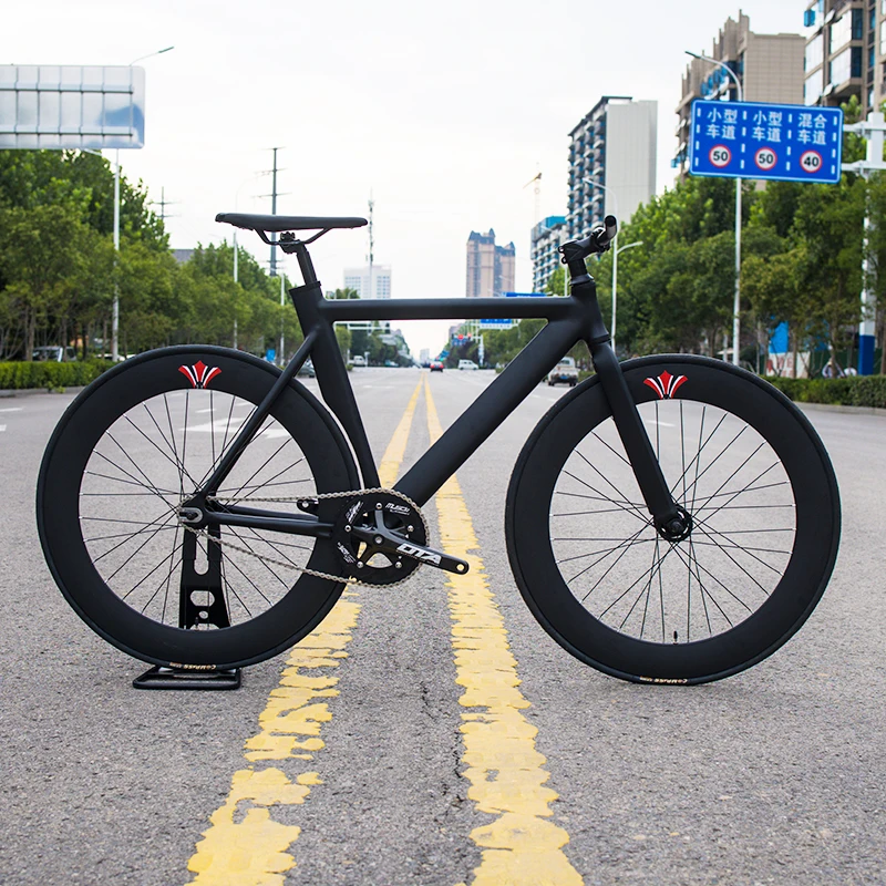 Track Bicycle Aluminum Alloy Black Frame Fixed Gear Bike 70mm Flat ...