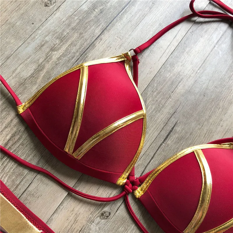 Pu Leather Bikini Set Red Triangle Swimwear Women 2021 Fashion Summer