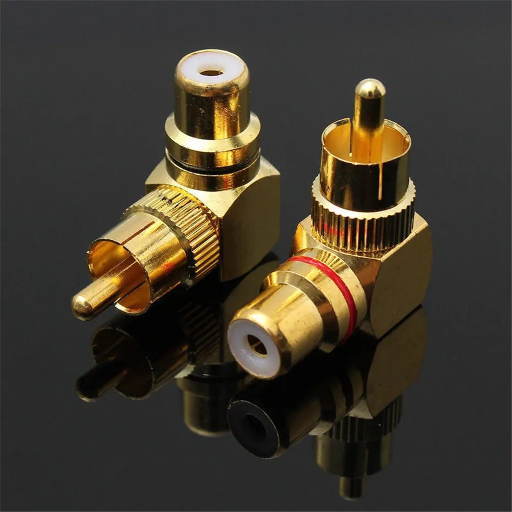 2PCS-90-Degree-Pure-Copper-L-Shaped-RCA-Male-To-Female-Audio-Connector ...