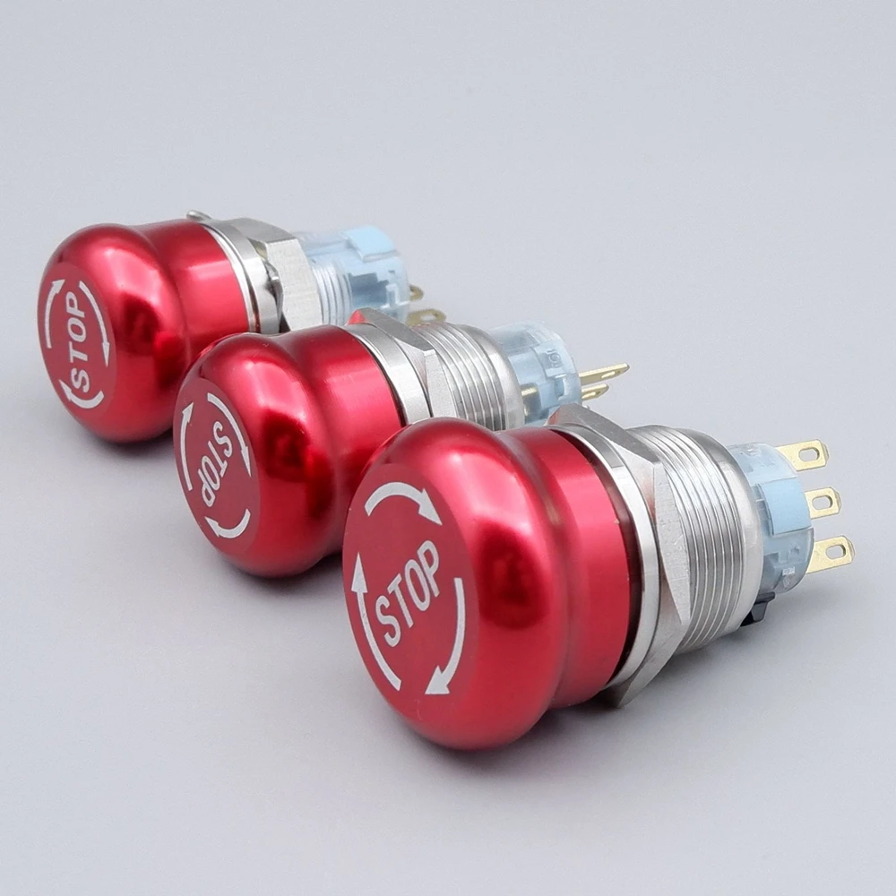 Emergency Stop Push Button Switch Red Mushroom Cap 1NO1NC 2NO2NC Metal ...