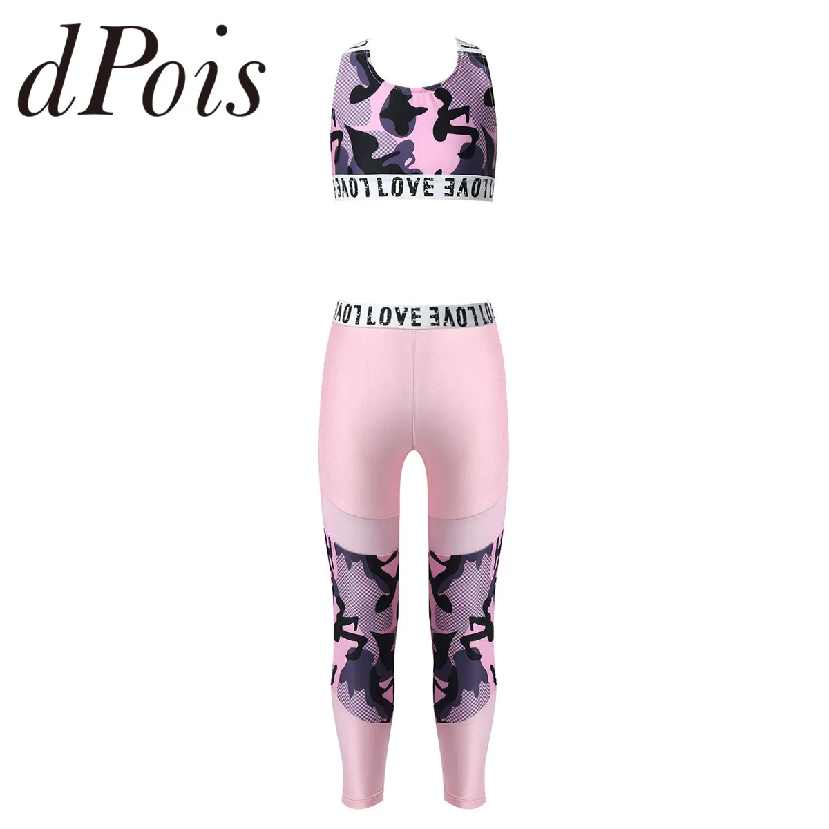 2pcs Children Sportswear Girls Sport Suit U Neck Elastic Wide Straps ...