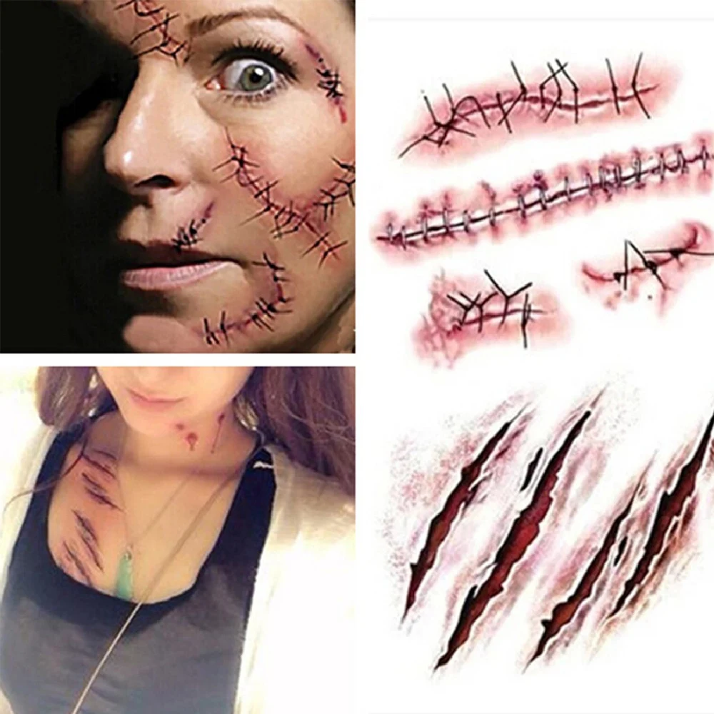 5-pcs-lot-Halloween-Zombie-Scars-Tattoos-With-Fake-Scab-Bloody-Makeup ...
