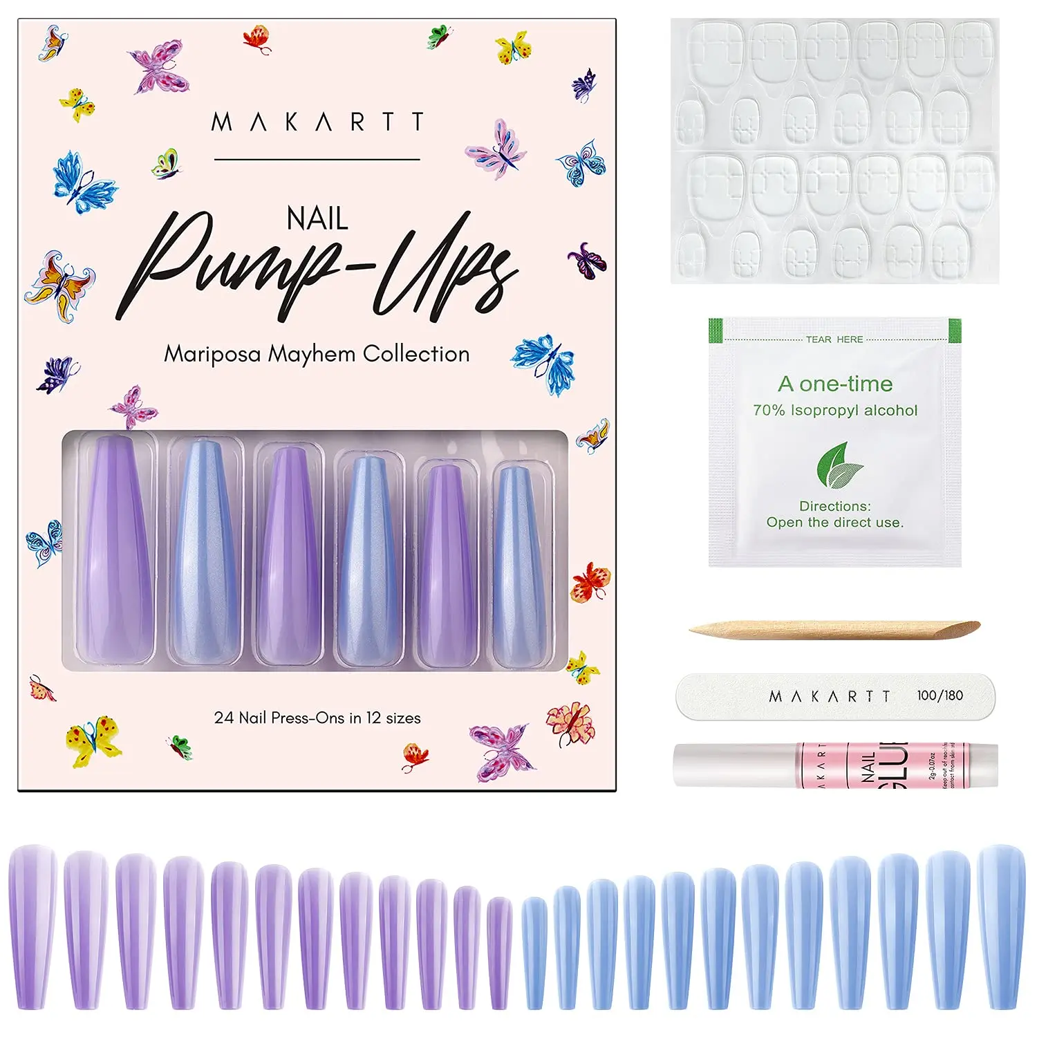 Makartt Press On Nails Kit, Mariposa Mayhem Ultra Long Acrylic Nail ...