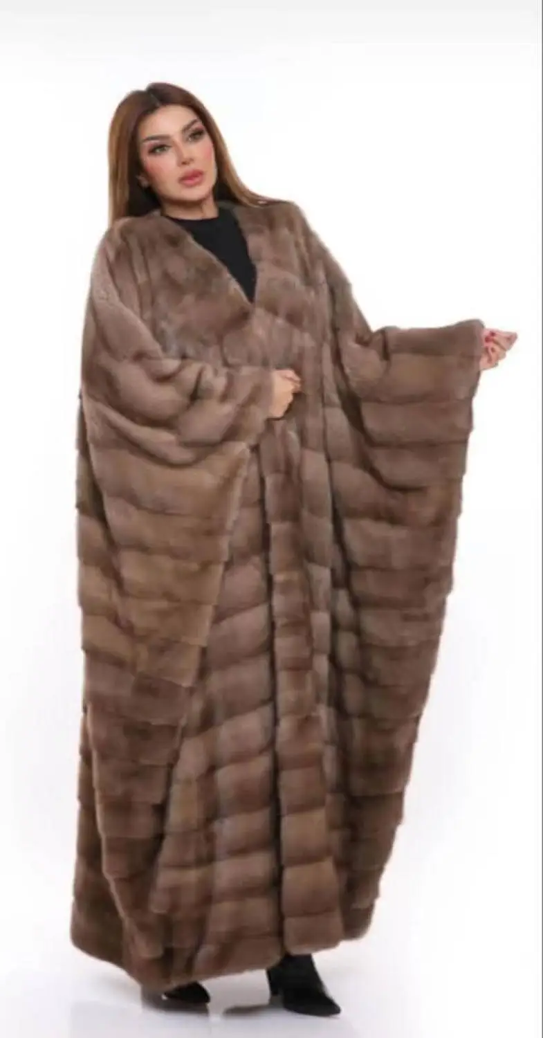 Arlenesain-Brown-V-Neck-Mink-Robe-with-Ankle-Length-And-Button ...