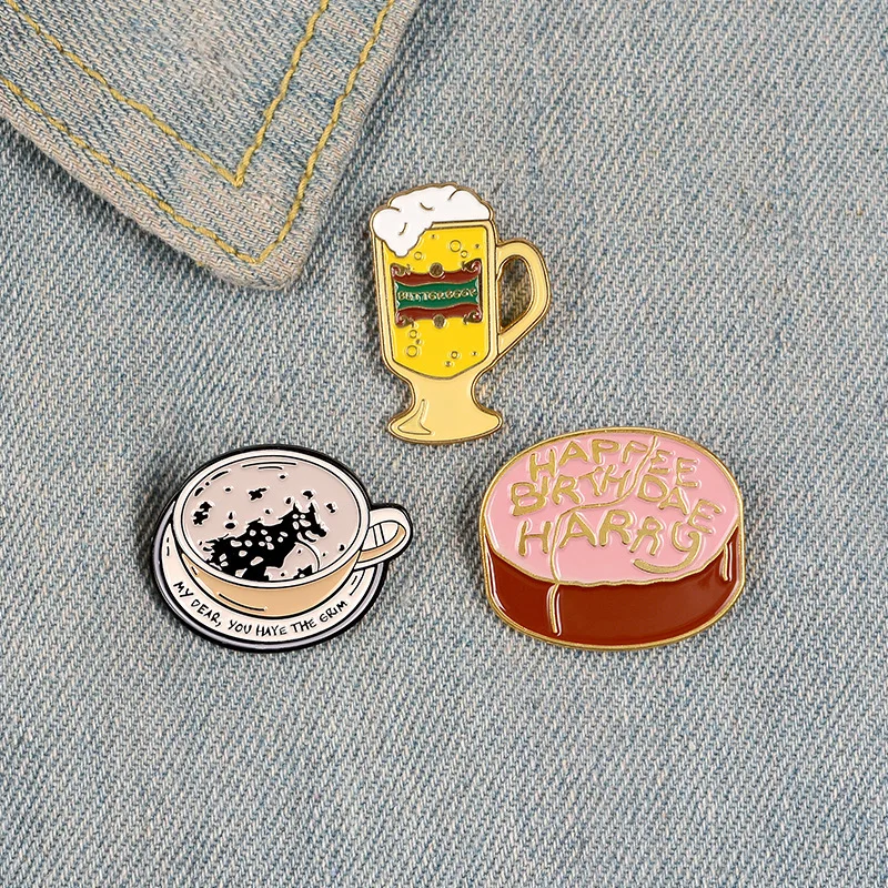 Coffee Beer Birthday Cake Enamel Pin Movie Creative Brooche for Women ...
