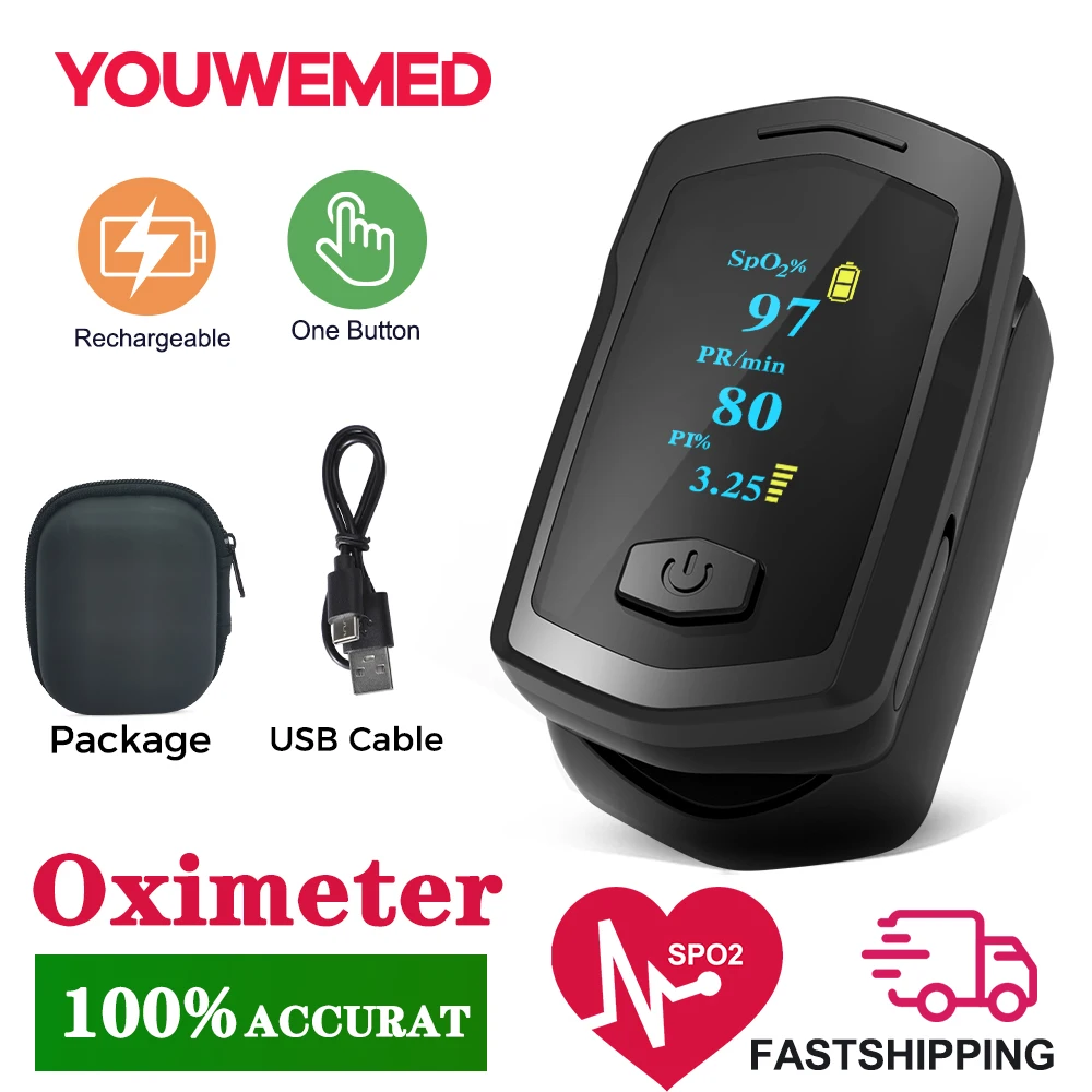 Youwemed Medical Portable Finger Pulse Oximeter Blood Oxygen Saturation ...