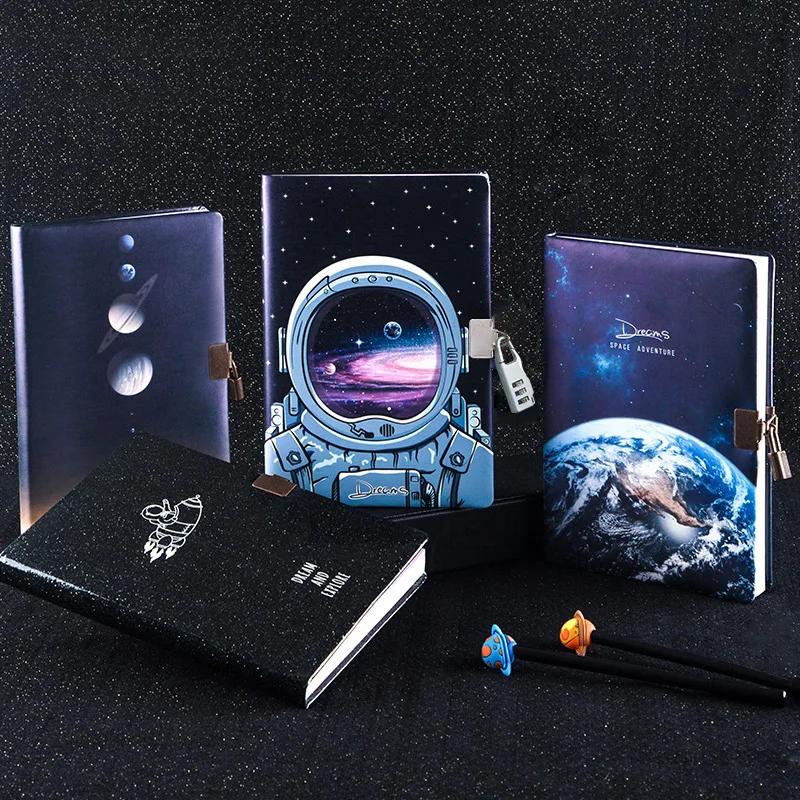 Cute A5 Notebook and Journal with Lock Office Universe Notepad Line ...