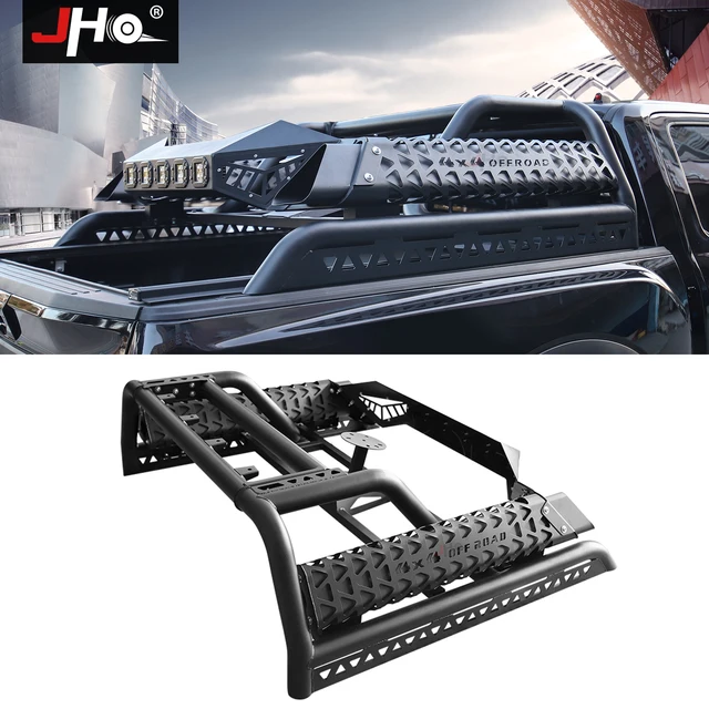 JHO Pickup Roll Bar Headache Chase Rack With LED Light Spare Tire Rack ...