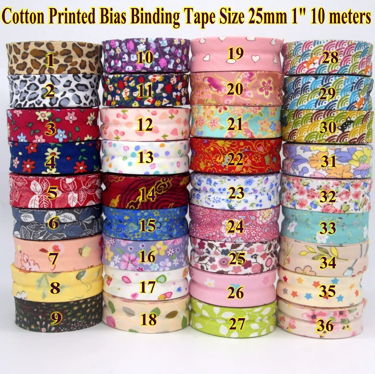 Cotton Bias Tape Printed Flowers, Size: 25mm,1" 10meters Printed ...