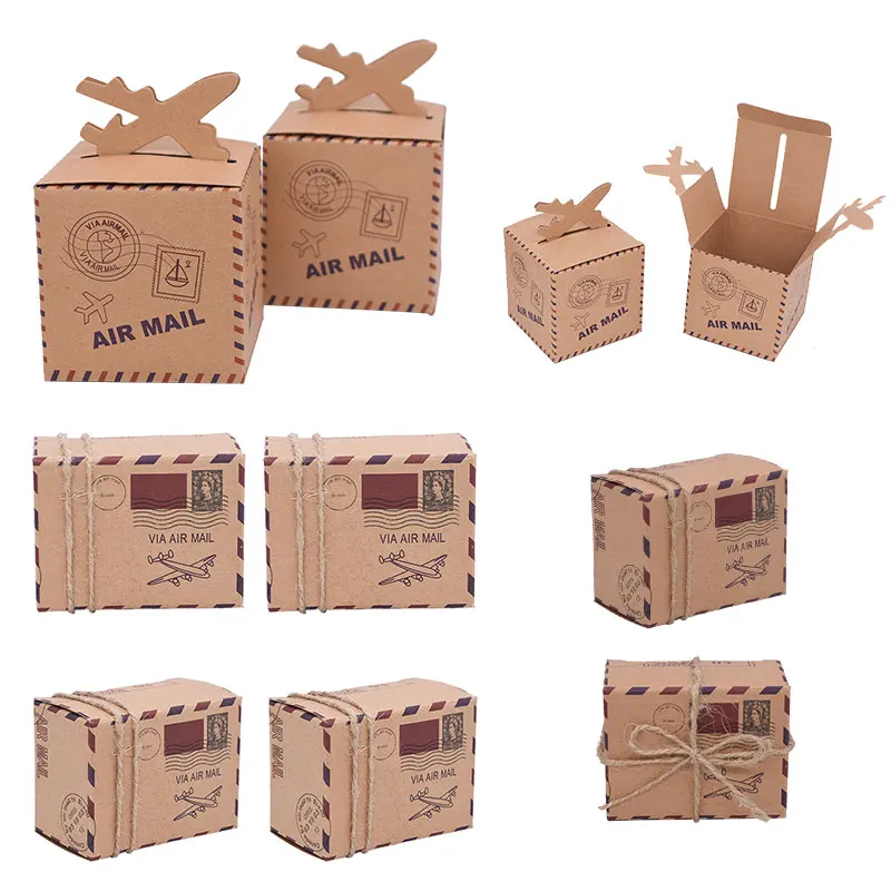 10Pcs-Kraft-Paper-Candy-Box-Travel-Theme-Airplane-Air-Mail-Boxes-Gift ...