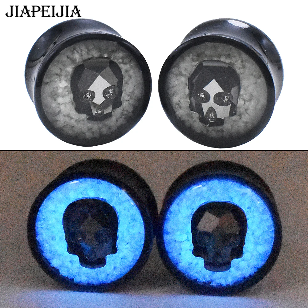 Luminous-Black-Crystal-Skull-Acrylic-Ear-Tunnels-Plug-and-Gauges-Ear ...
