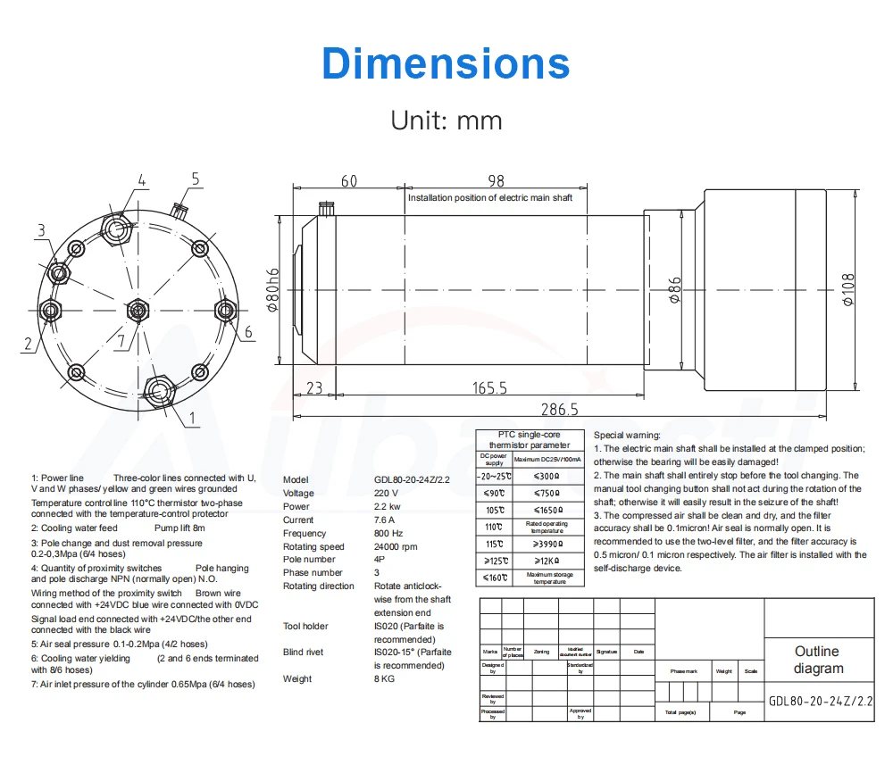 2.2KW ATC Spindle 3HP ISO20 24000RPM AC220V 800Hz 80mm Automatic Tool ...