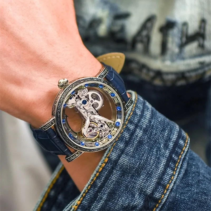 Creative Double sided Hollow Transparent Bottom Men's Watch Automatic ...