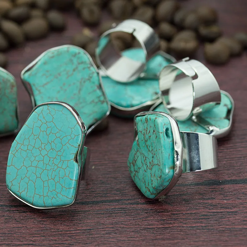 Big Size Turquoises Rings Irregular Silice Rock Raw Mineral Stone Open ...