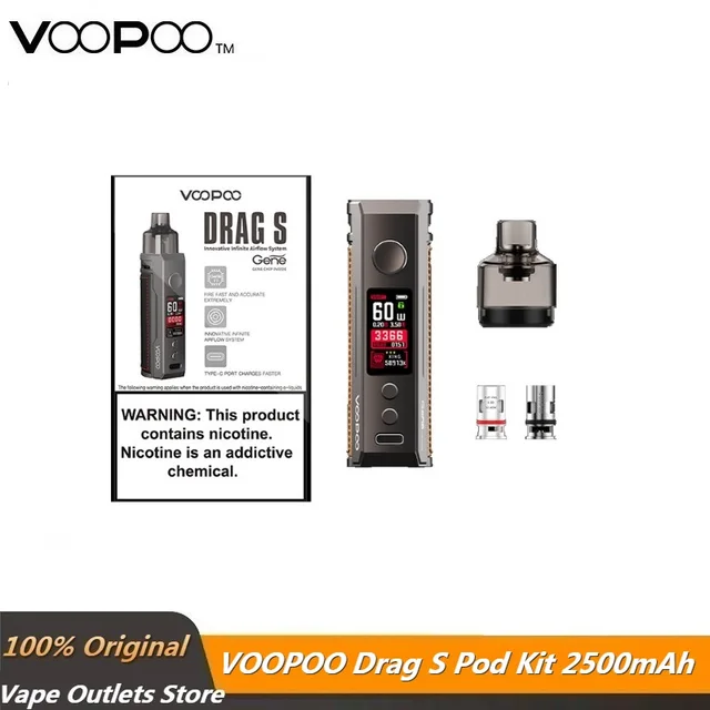 Original VOOPOO Drag S Pod Vape Kit 80W 60W 4.5ml Cartridge GENE.TT ...