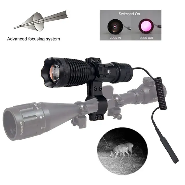 Zoomable 850nm Infrared Hunting Flashlight IR Night Vision Torch Weapon ...