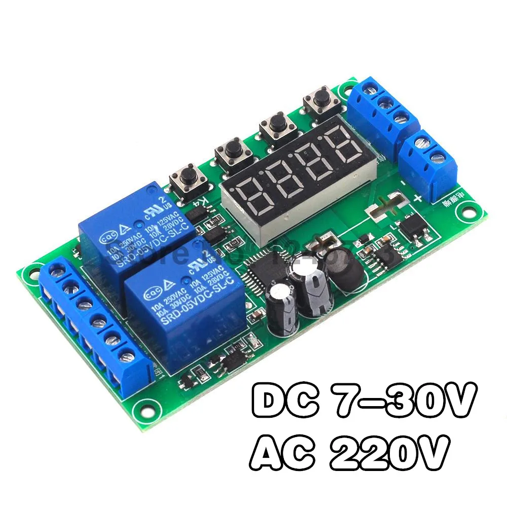 2 Channel Delay Relay Module Pulse Trigger Power-off Cycle Timing DC 7-30V AC 220V