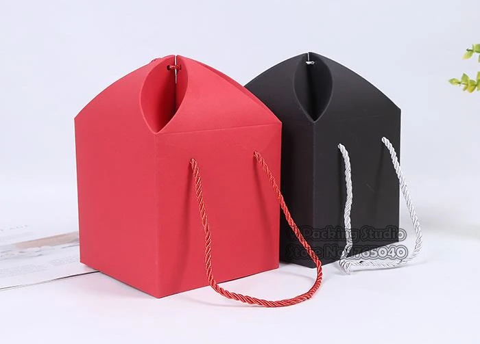 14.5*14.5*18cm Red Kraft Paper Box With Rope.christmas Candy Apple Gift ...