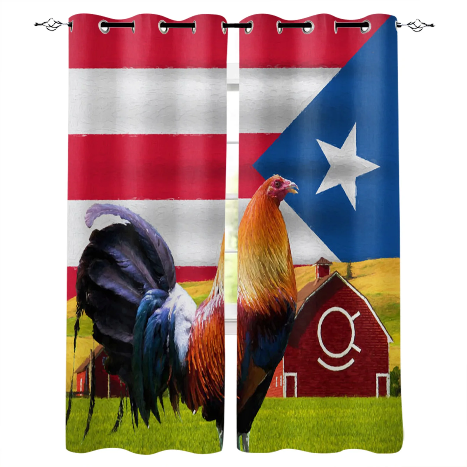 Puerto Rican Flag With Rooster