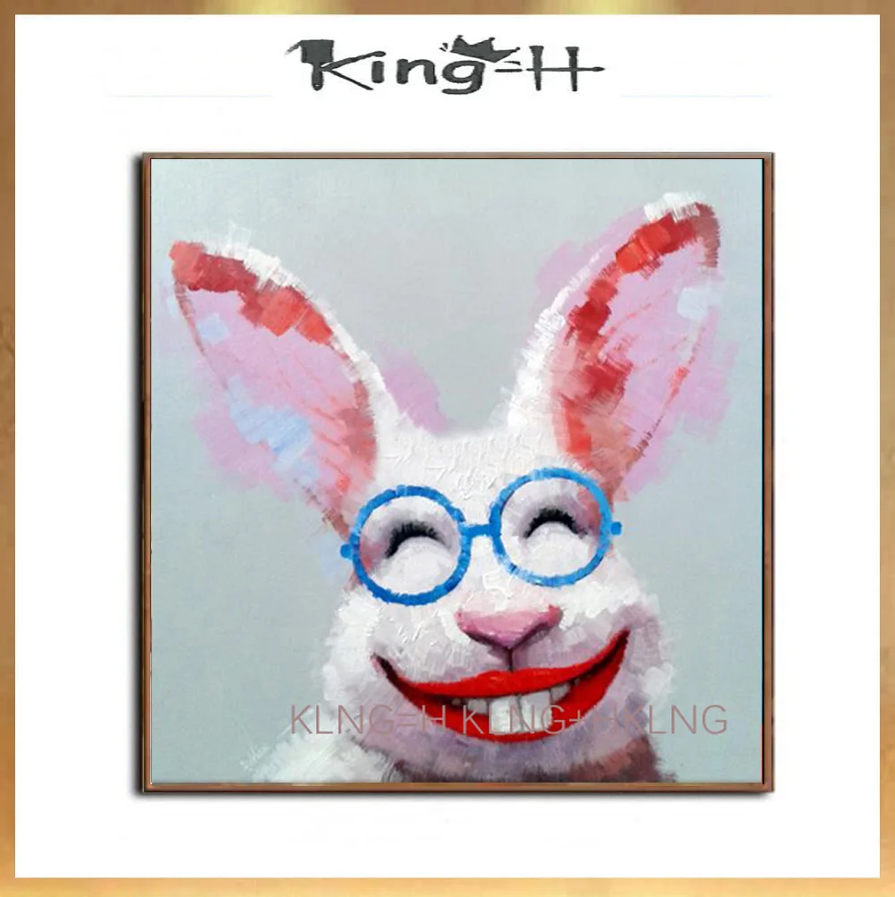 Hand Painted Cartoon Animal Oil Painting On Canvas Confident Rabbit ...