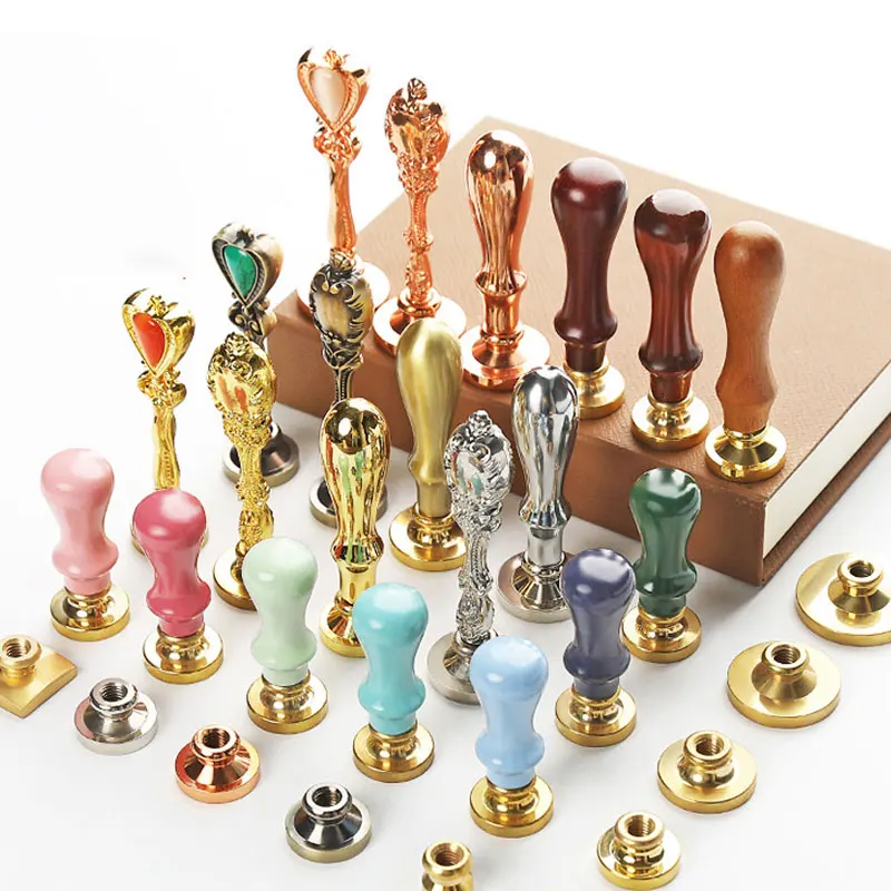 Wax-Seal-Stamps-Handle-Vintage-Metal-Wodden-Colorful-Universal-Stamping-Handle-with-Screw ...