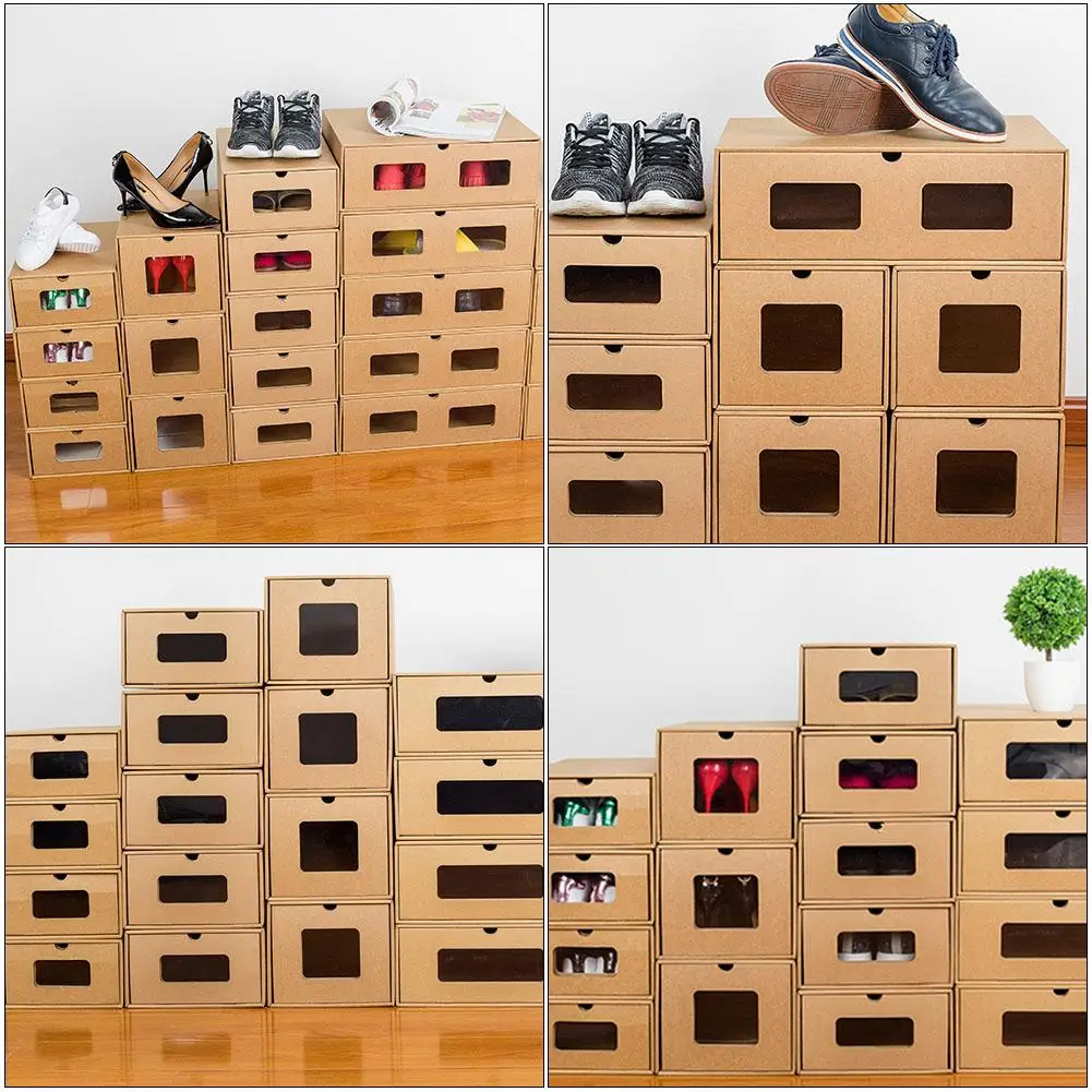 Shoe Storage Box Showcase Thickened Kraft Cardboard Box Stackable ...