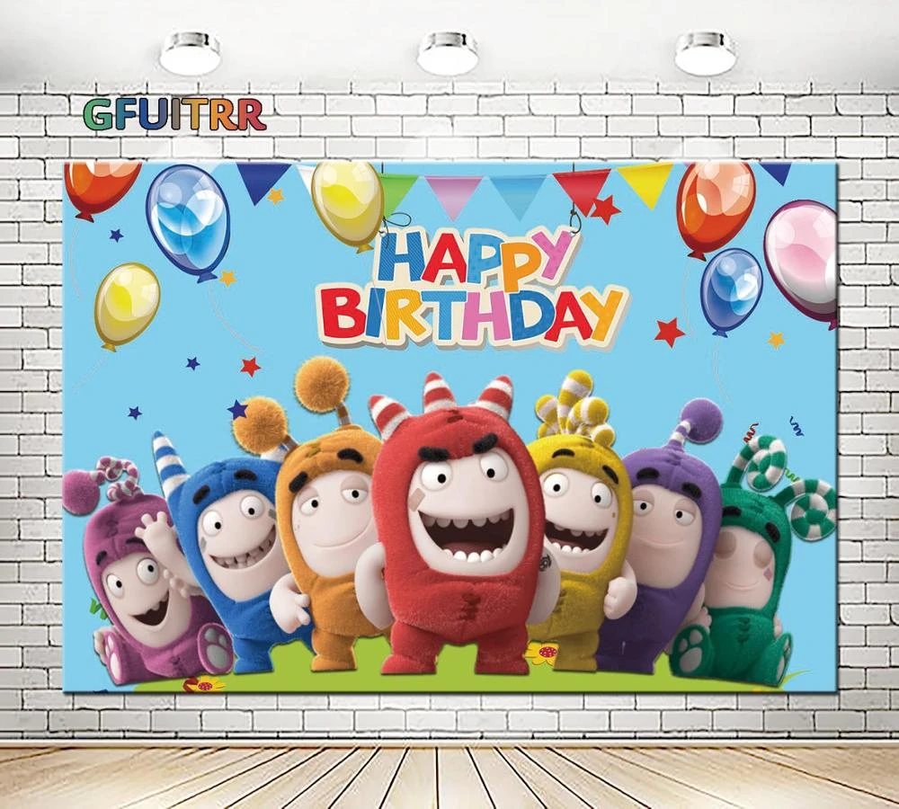 GFUITRR Oddbods Photography Backdrop Kids 1st Birthday Background ...