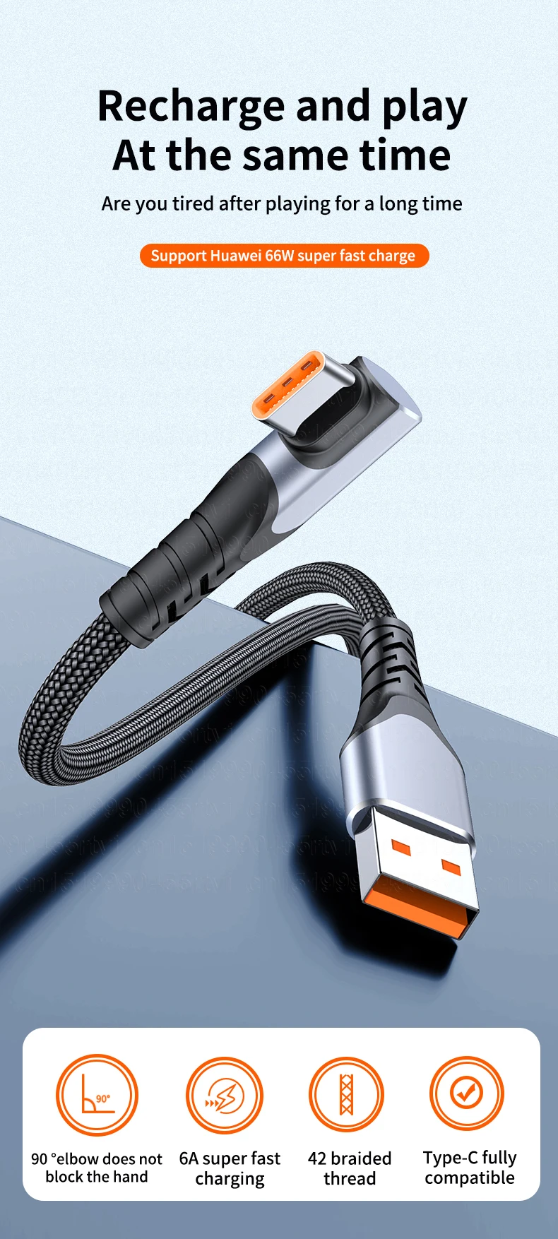 CABLE TELEPHONE,Black-3M--câble USB type c 6A 66W pour recharge rapide ...