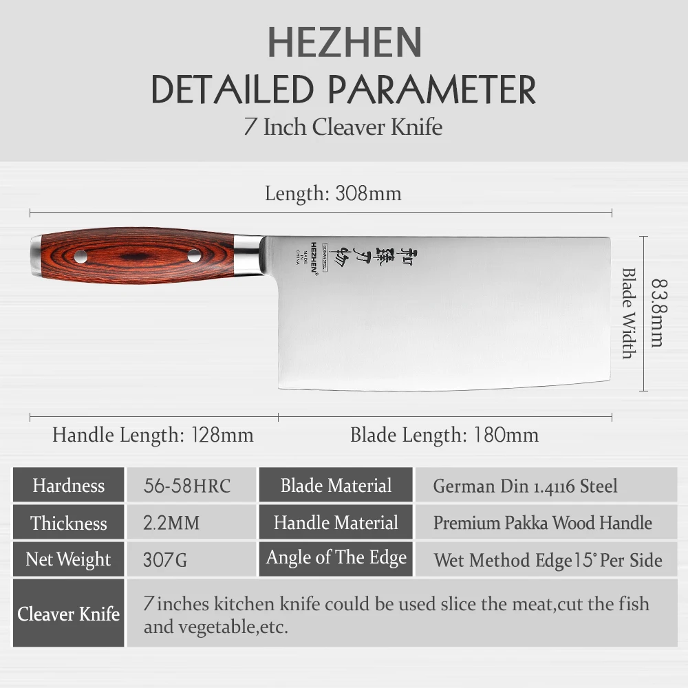 Hezhen 7 Hüvelykes Hasi Kés Kiváló Minőségű Német Molibdén Vanádium Acél Pakka Fogantyú Konyhai ...