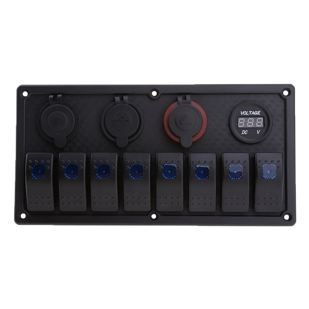 Boat Marine Blue Led 8 Gang Splashproof Waterproof Rocker Switch Panel ...