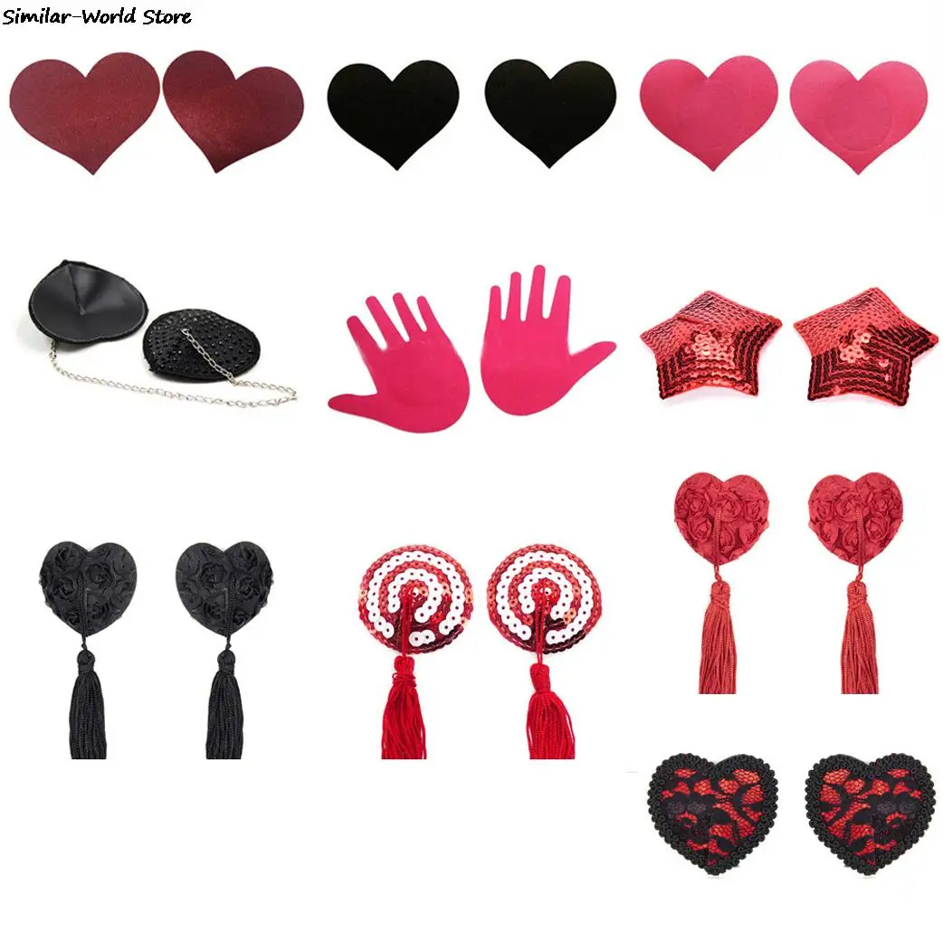 1 Pair Lace Women Sexy Self Adhesive Sequin Tassel Cover Heart Shape ...